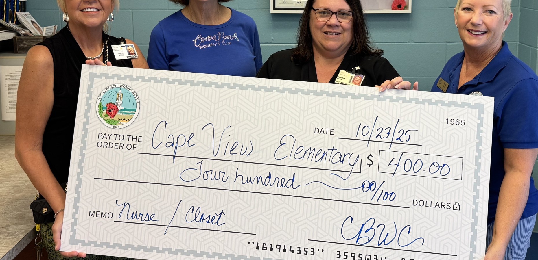 Cape View Elementary Donation – Cocoa Beach Woman's Club